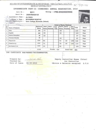 My Intermediate certificate | PDF