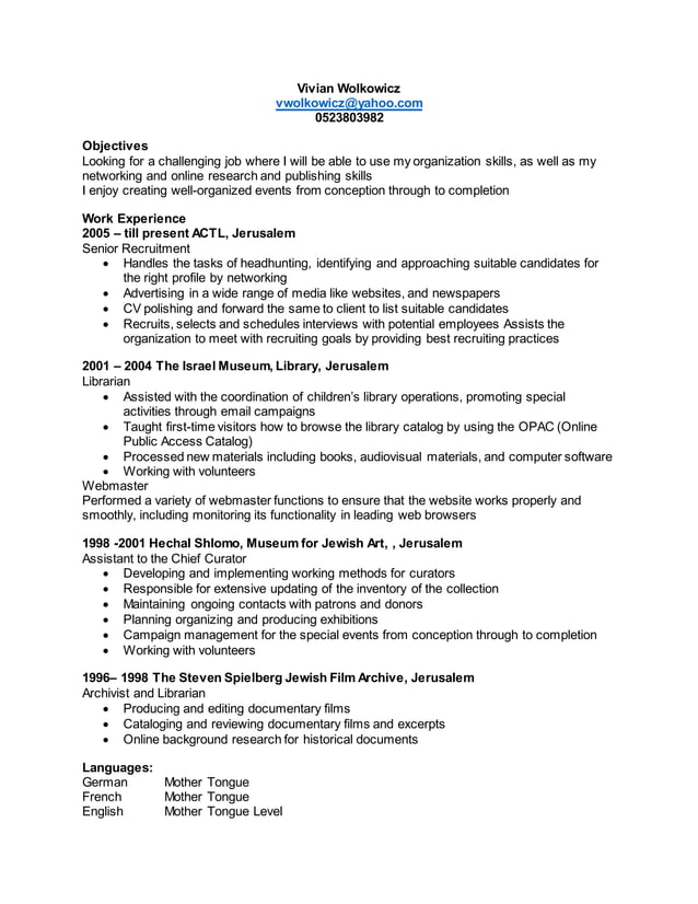 CV Vivi | DOCX | Museums & Galleries | Attractions