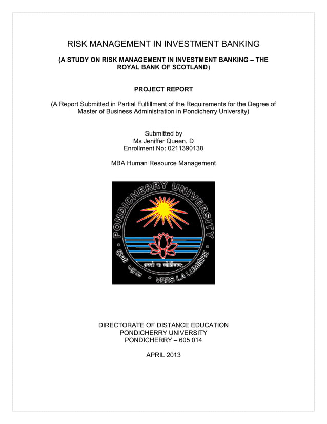 MBA Project | DOC | Financial Industry | Industries