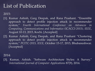 Profile Injection Attack Detection in Recommender System | PPTX