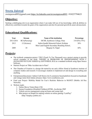 Sweta Jaiswal(Resume) | PDF