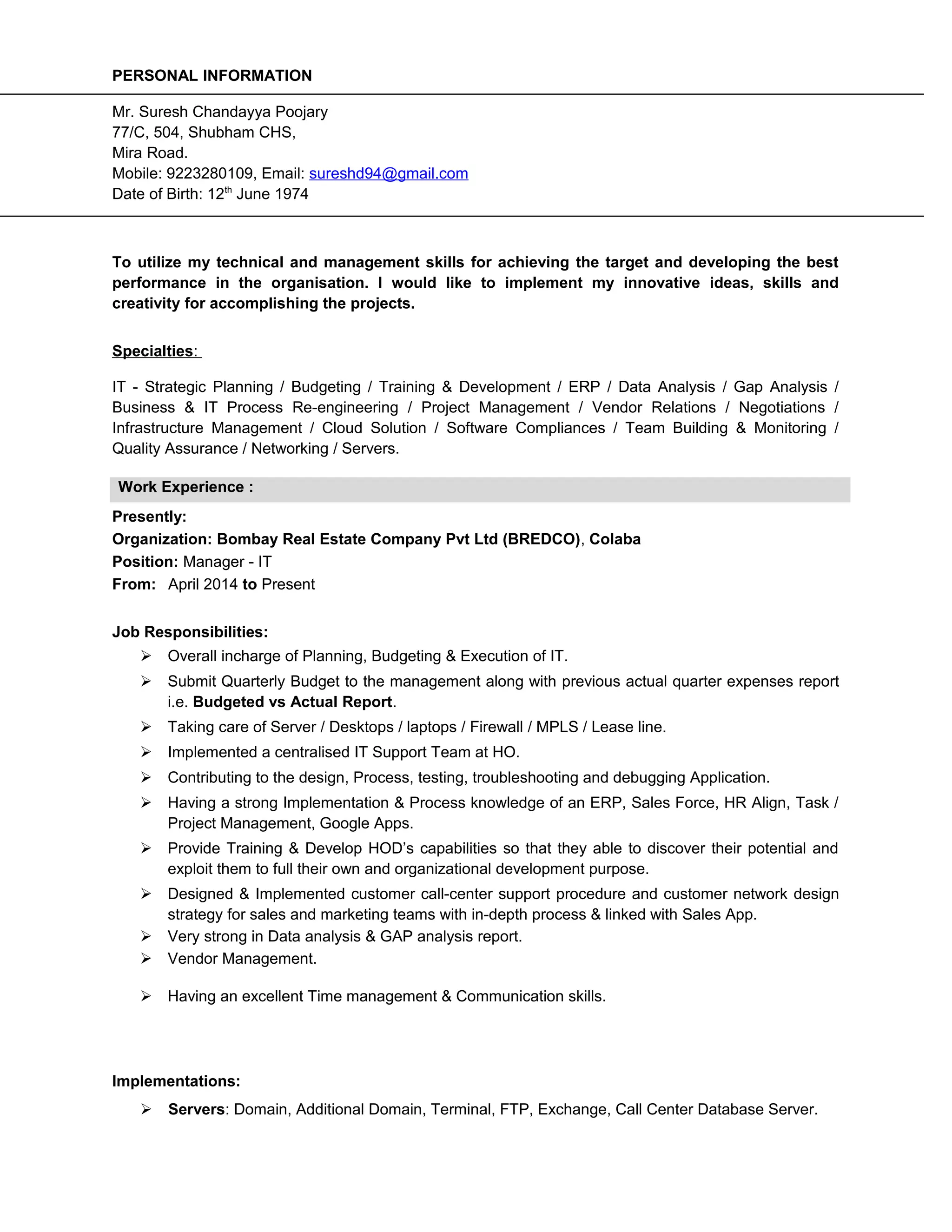 Resume | DOC | IT and Internet Support | Internet