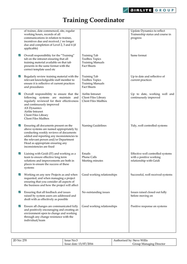 Job Description - Training Coordinator | PDF