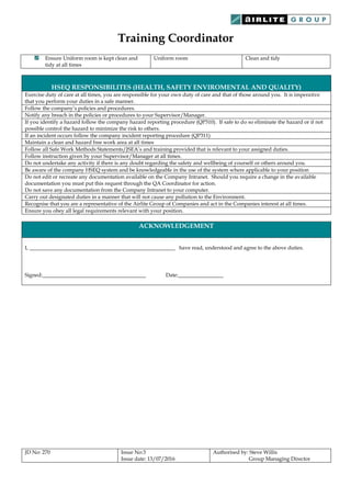 Job Description - Training Coordinator | PDF