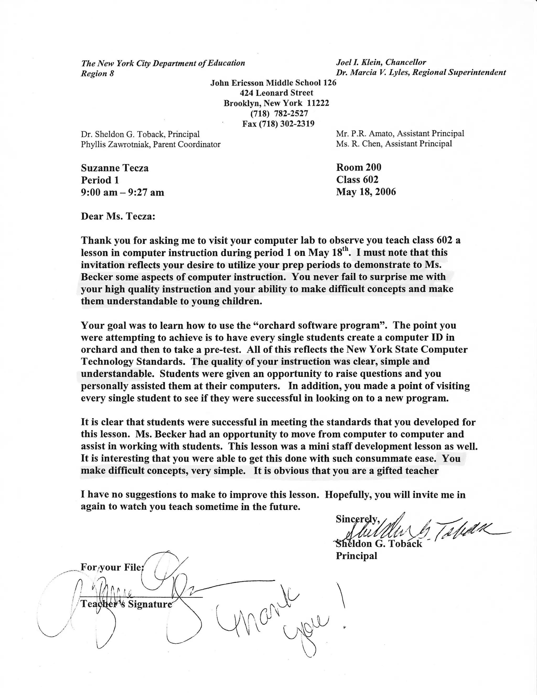 S. Tecza Complement Letters & Observations | PDF