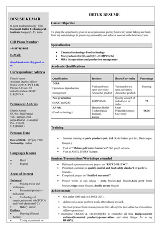DK Resume | DOC | Food & Drink