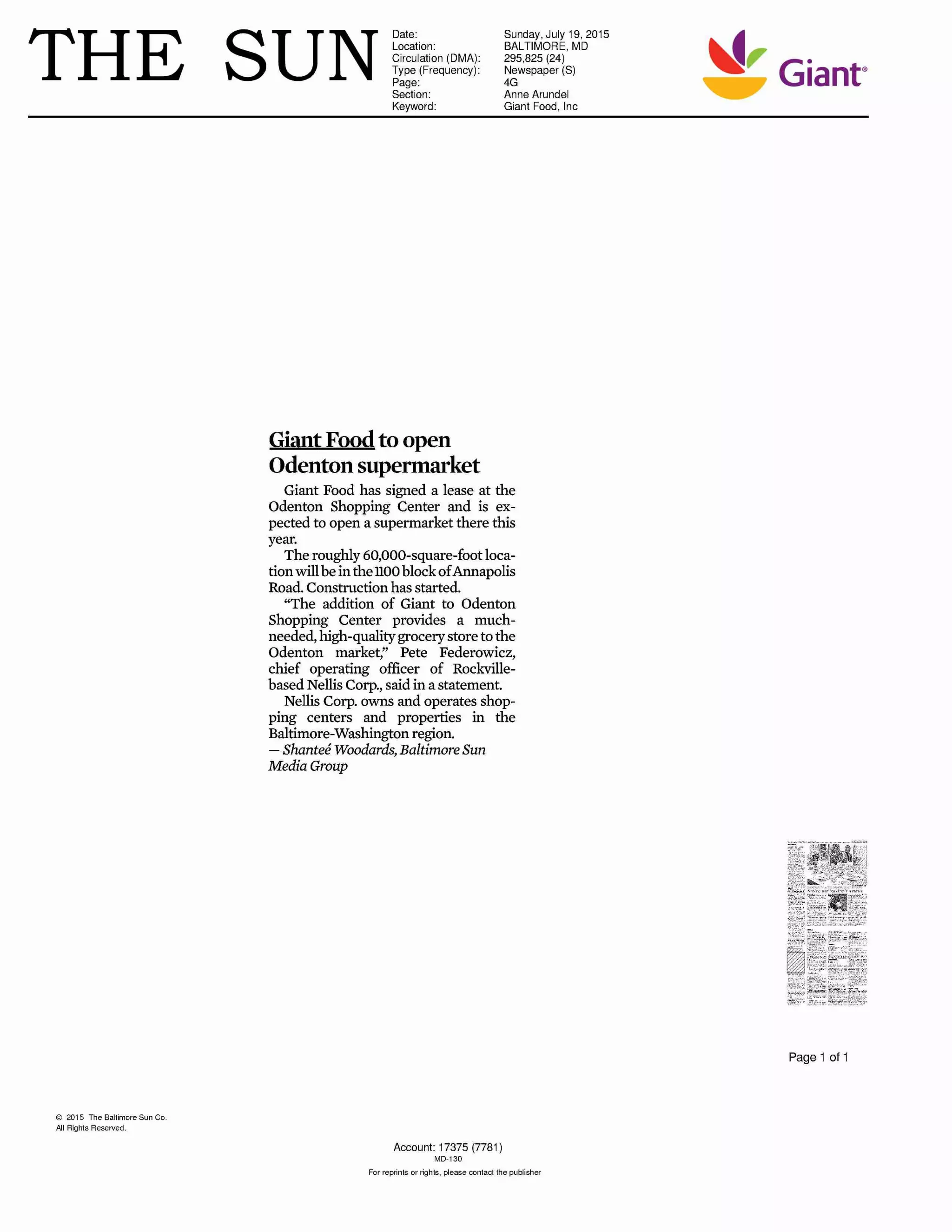 Media Clipping Example - Giant Foods | PDF