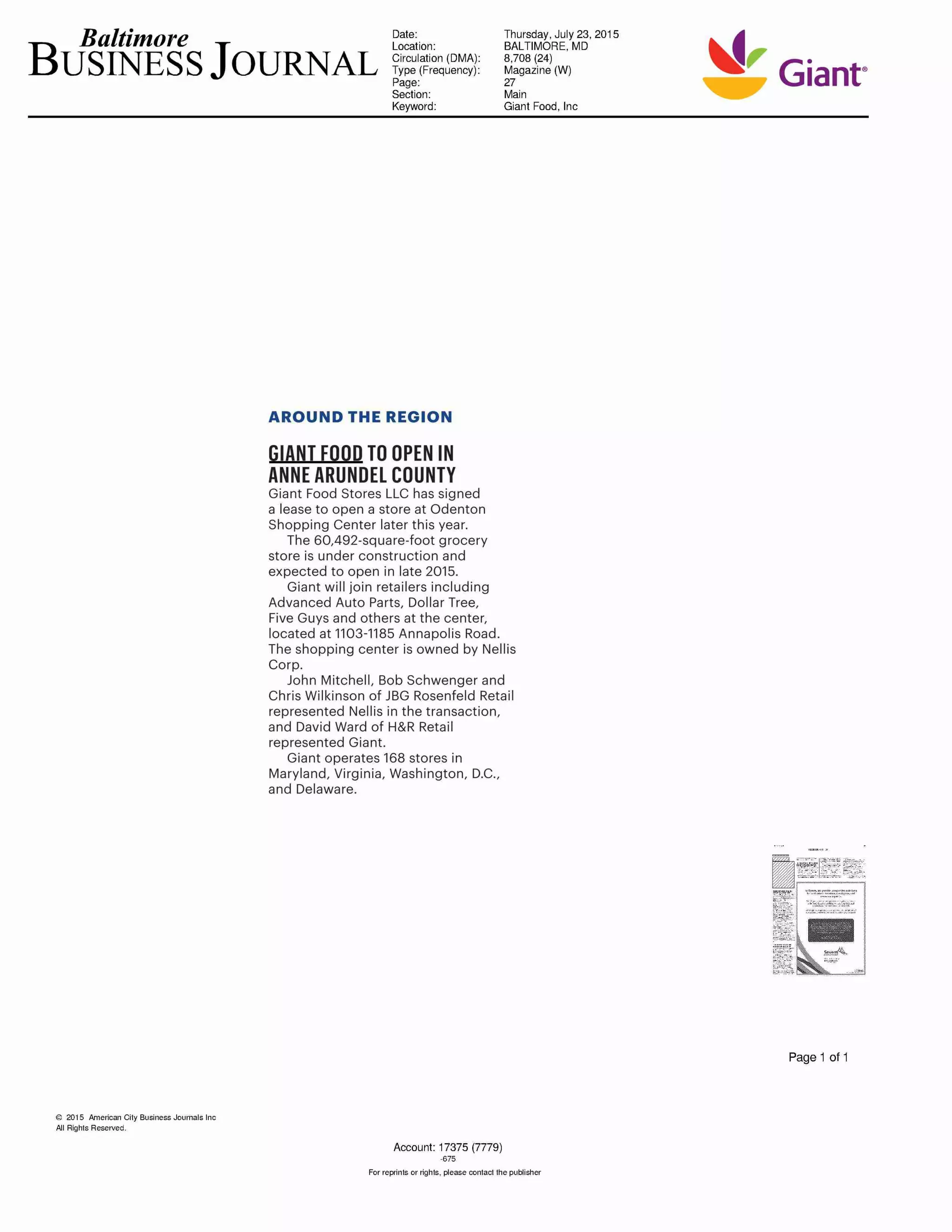 Media Clipping Example - Giant Foods | PDF