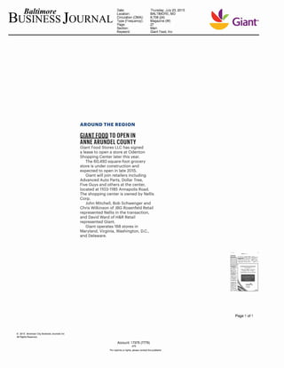 Media Clipping Example - Giant Foods | PDF | Pharmaceutical Industry ...