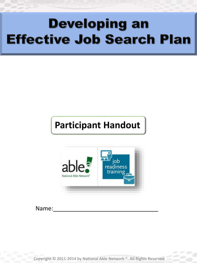 Developing an Effective Job Search Plan Participant Handout.Current.9.8.14