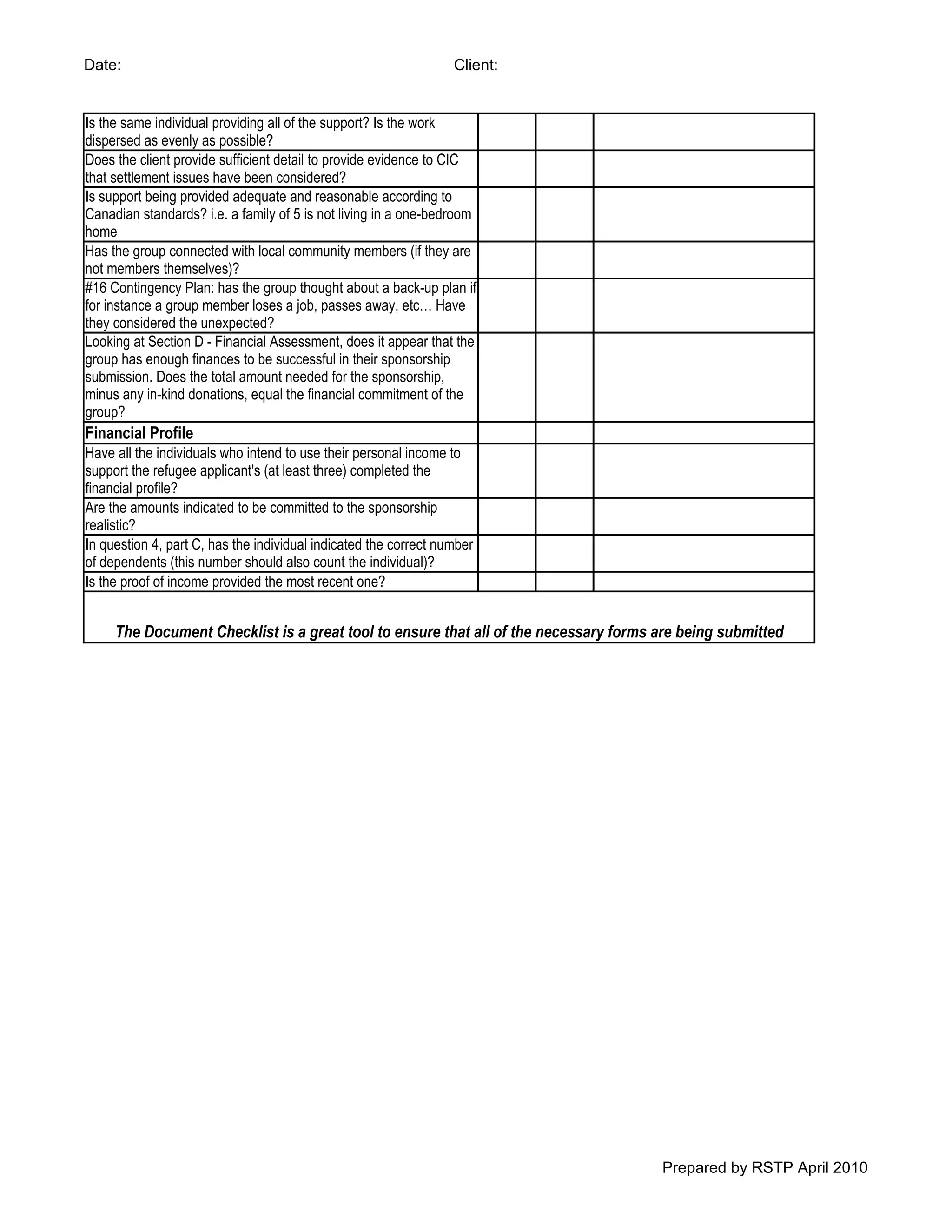 E1 a11 private refugee sponsorship applications_g-5 checklist | PDF