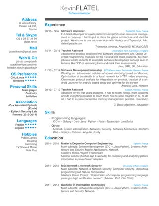PLATEL Kevin, Software Engineer, CV | PDF