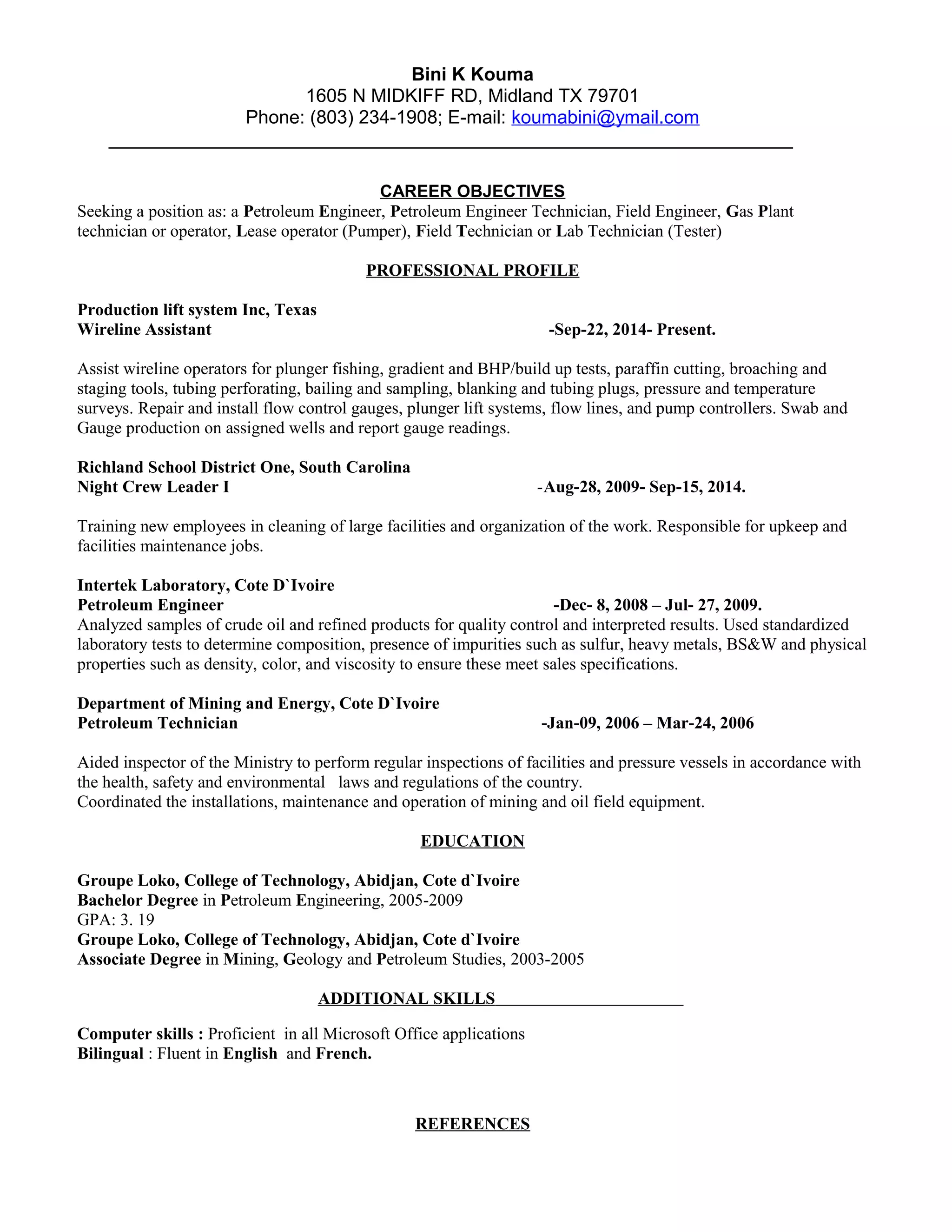 Kouma, Bini Recent Resume | DOC