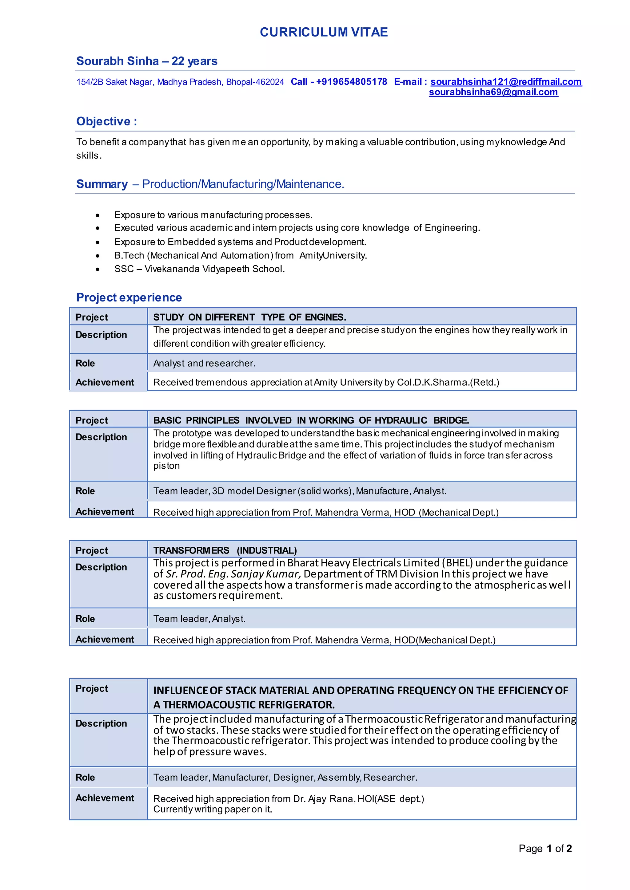 Sourabh_Sinha_B.Tech_MAE_CV. | DOCX | Civil Engineering Industry | Industries