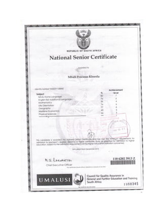 MATRIC CERT | PDF