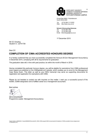 Completion of CIMA accredited honours degree-greyling | PDF