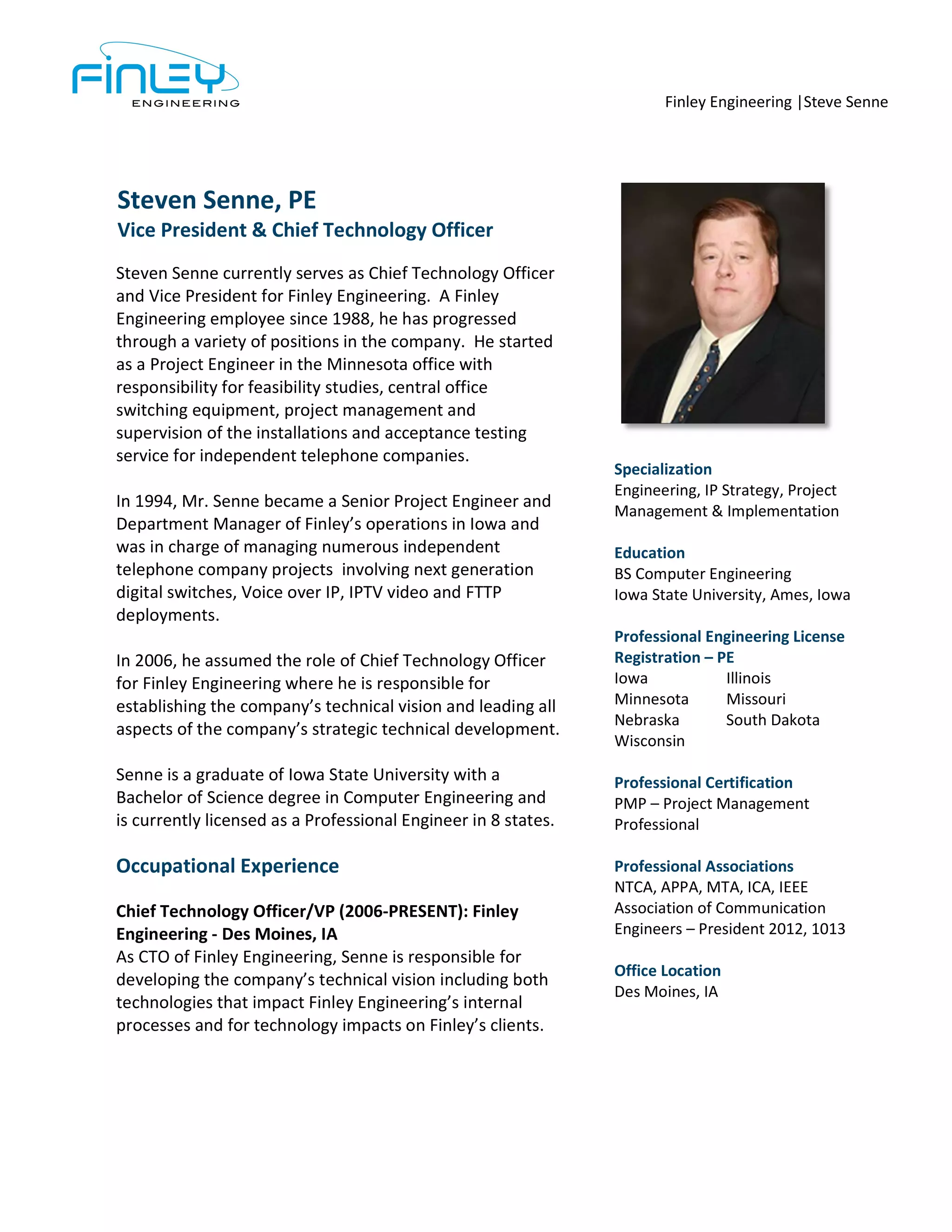 Steve Senne Biography | PDF