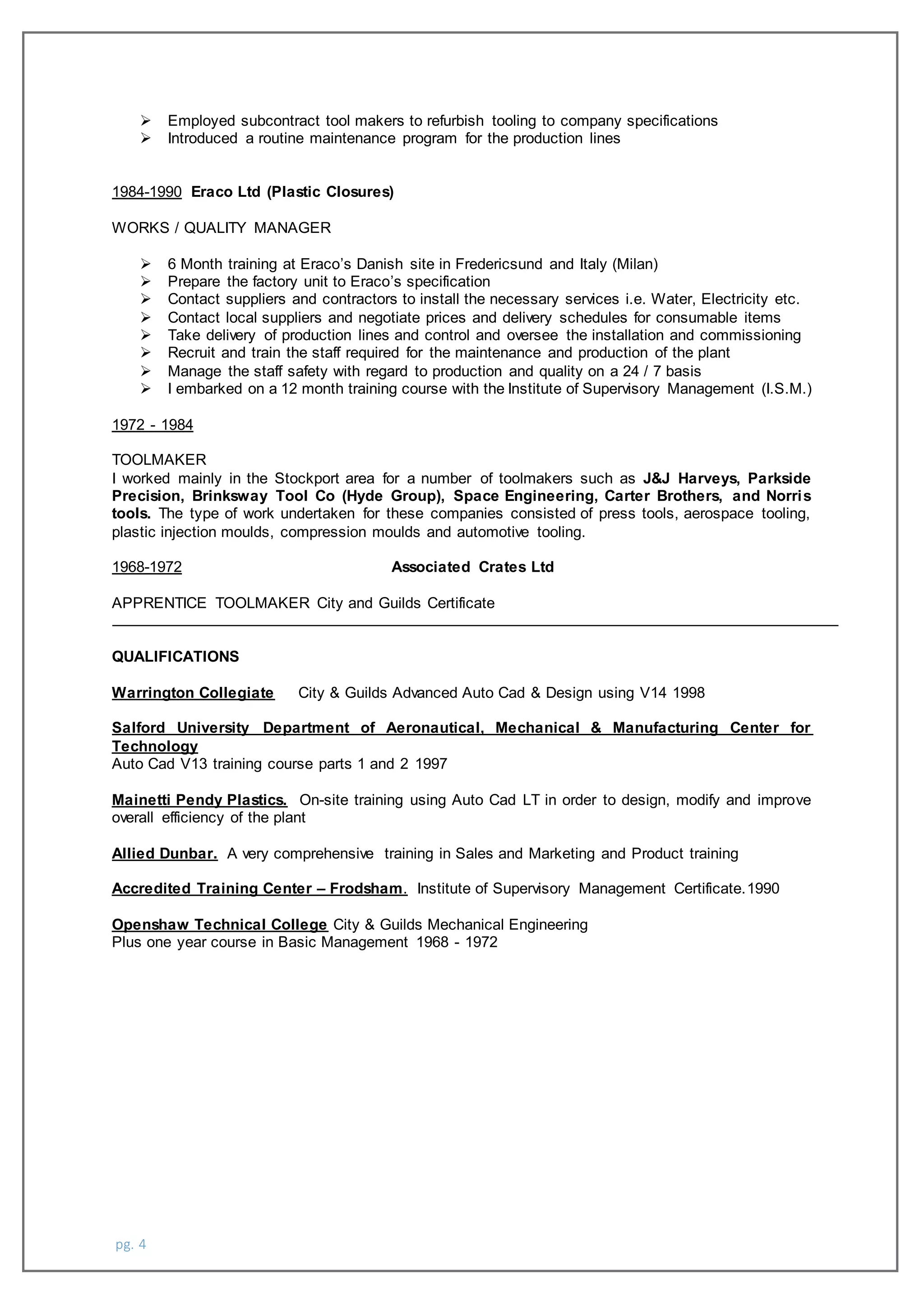 cv Sept 2015 | DOCX | Manufacturing Industry | Industries