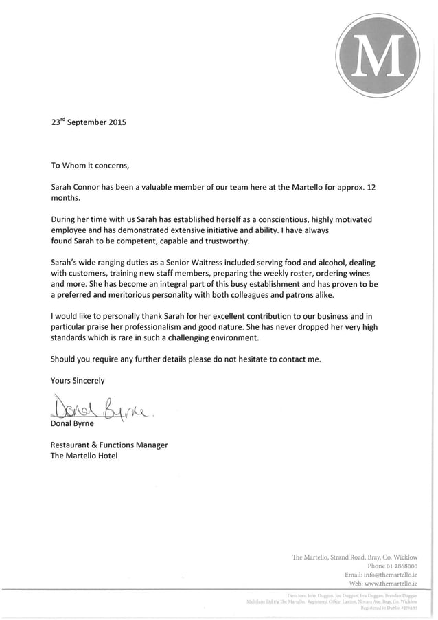 Donal Byrne Reference Letter | PDF