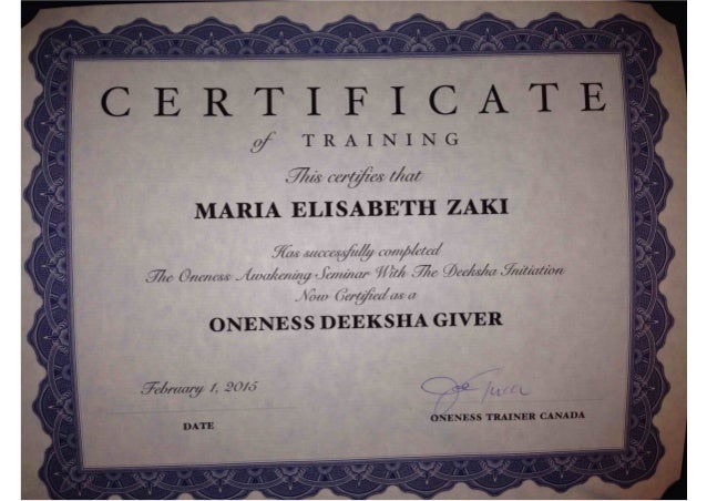 Oneness Deeksha Certificate Oneness Deeksha Certificate