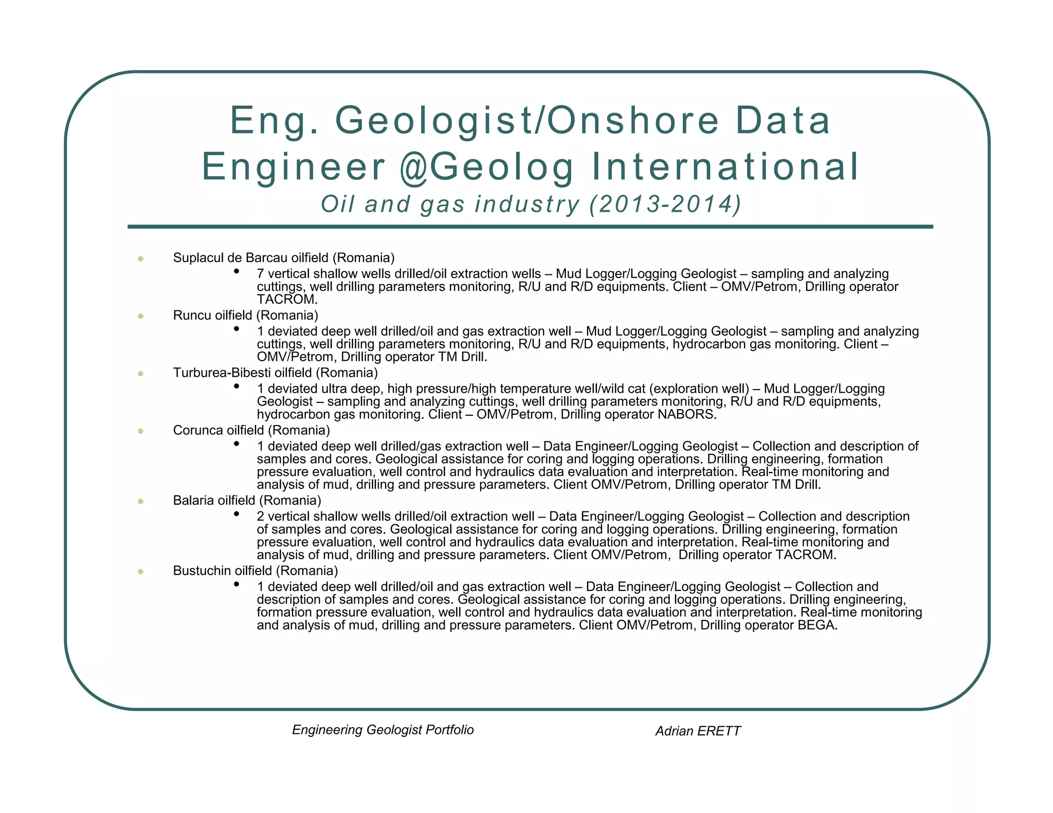 Adrian Erett Geologist Portfolio 2016 | PDF