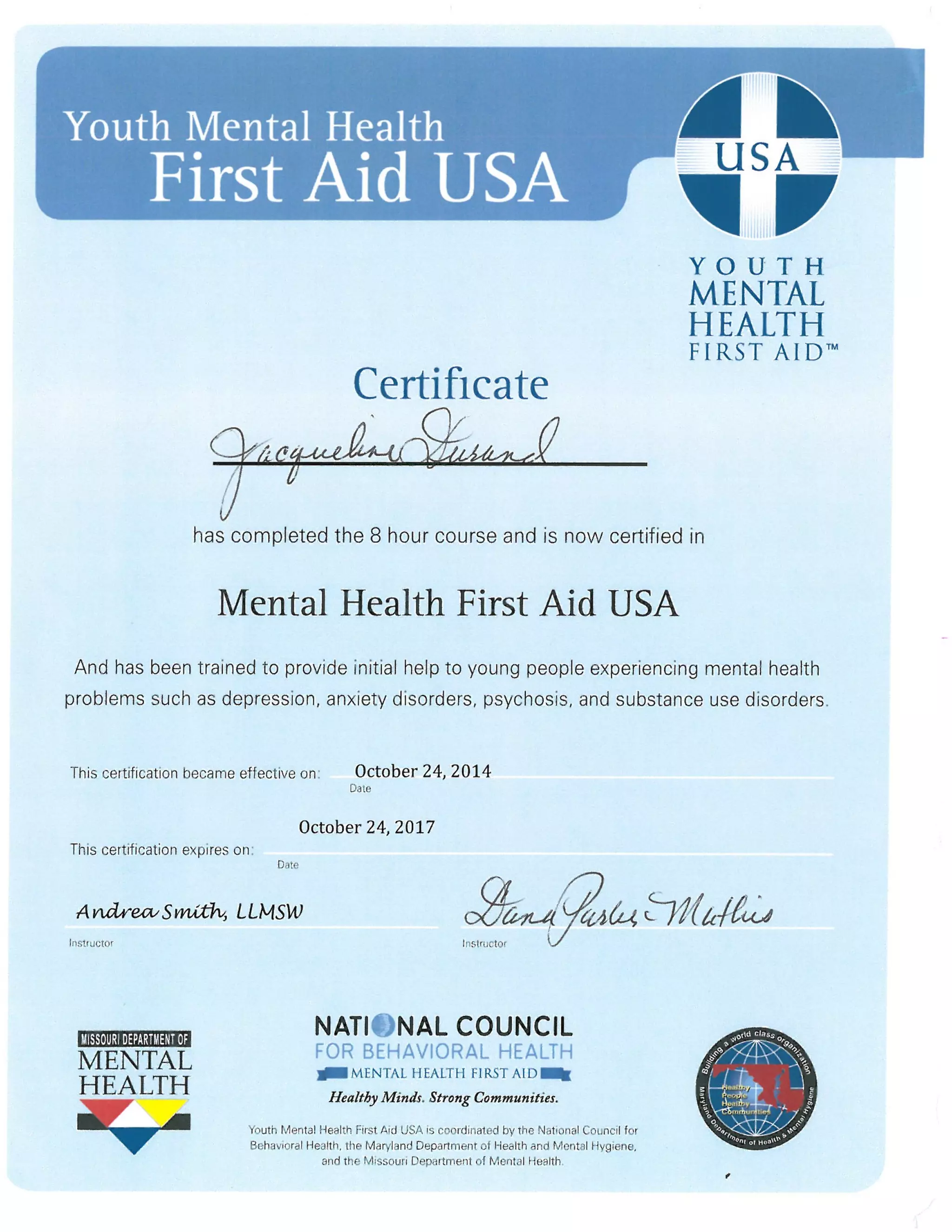 YMHFA and AMHFA Certificates | PDF