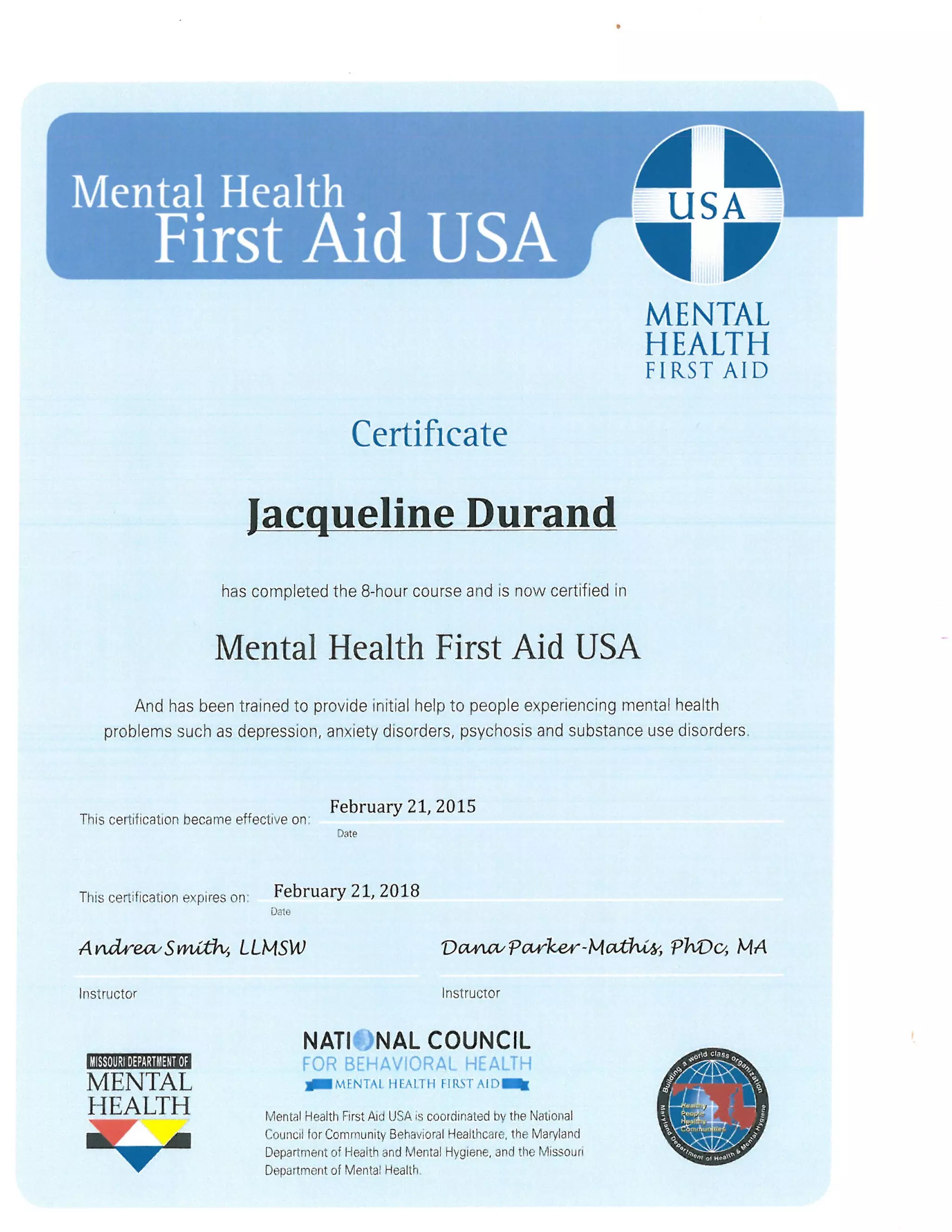 YMHFA and AMHFA Certificates | PDF