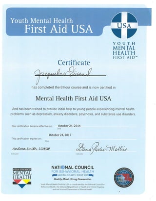YMHFA and AMHFA Certificates | PDF