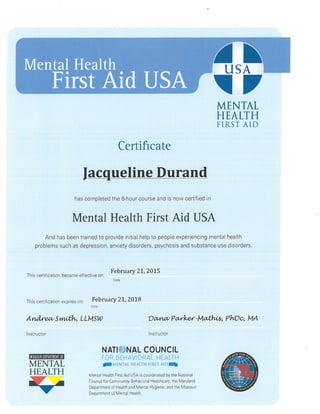 YMHFA and AMHFA Certificates | PDF