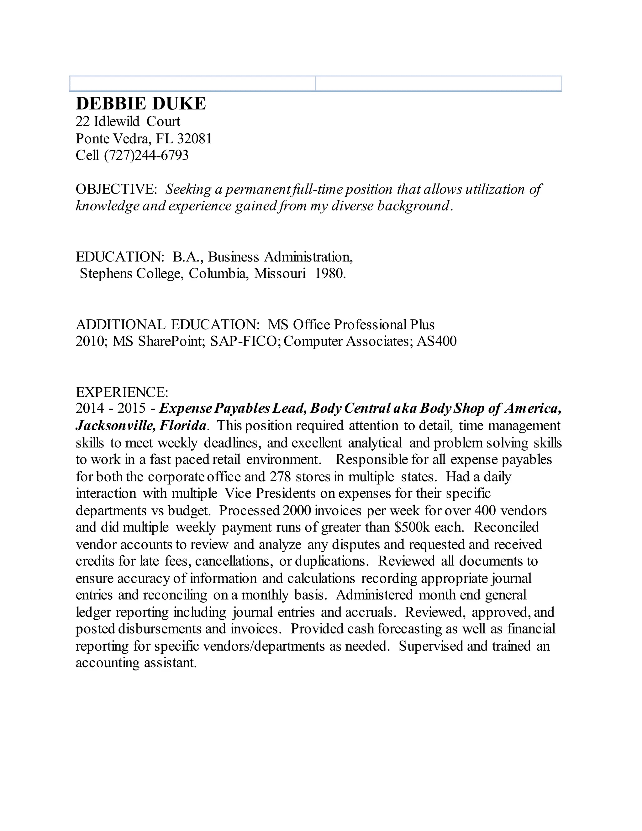 Debbie Duke-Resume | PDF