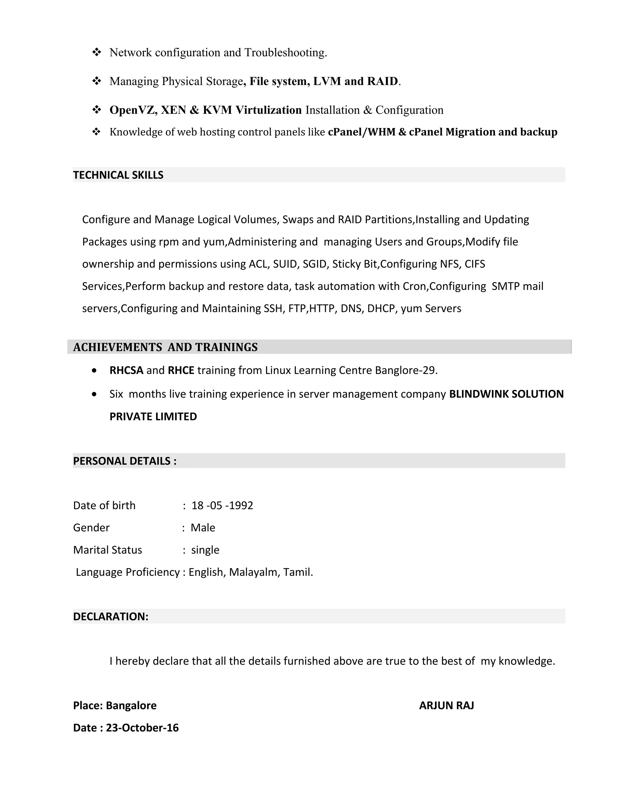 ARJUN RAJ resume | PDF