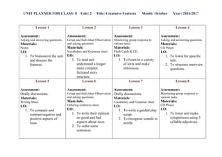 Unit planner grade 8 a (1 2-3-4) | PPT