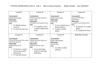 Unit planner grade 8 a (1 2-3-4) | PPT