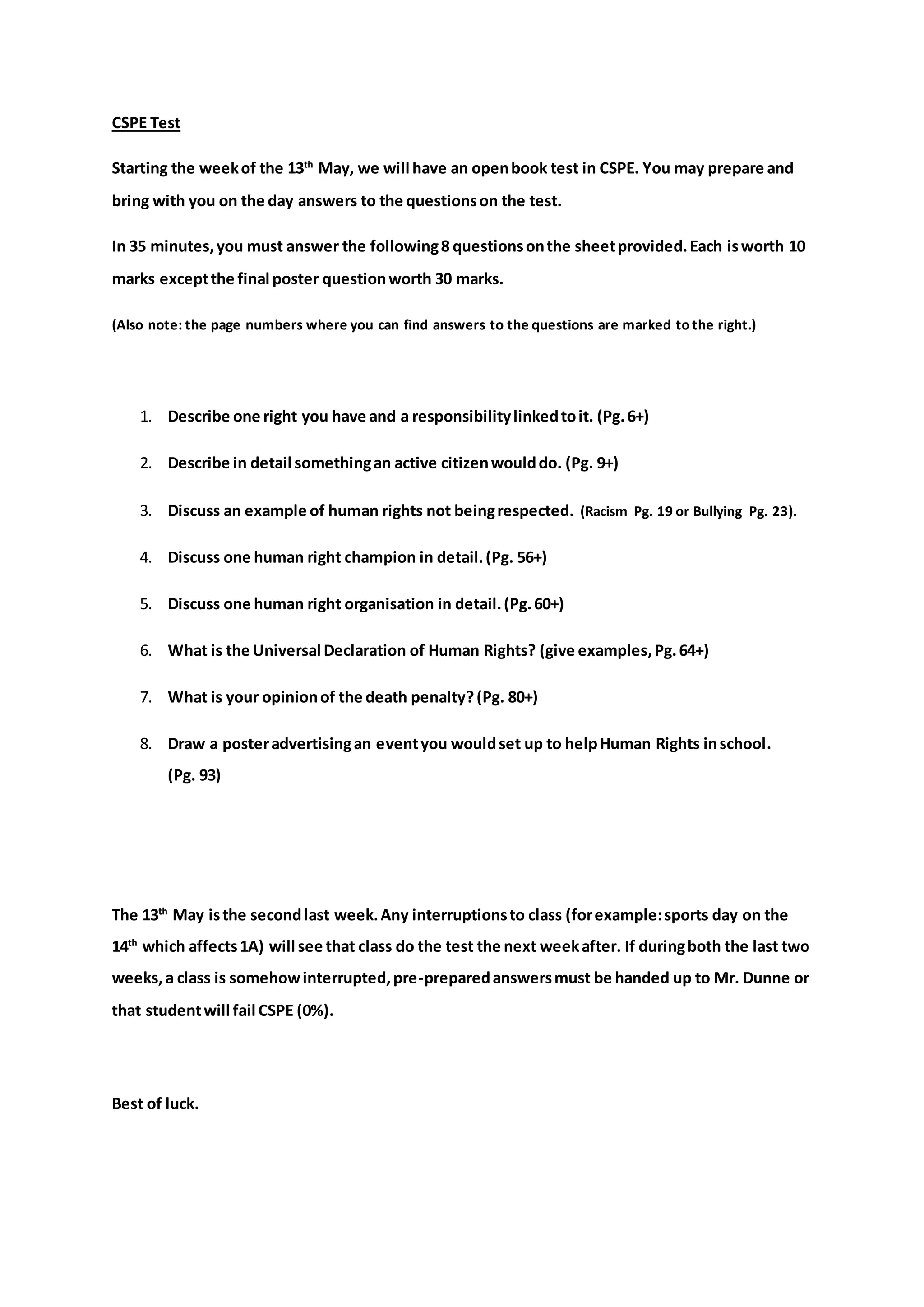 1st year cspe test SUMMER | DOCX