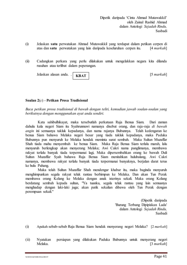 Soalan Peperiksaan Bahasa Melayu Tingkatan 5 kertas 2 | DOCX