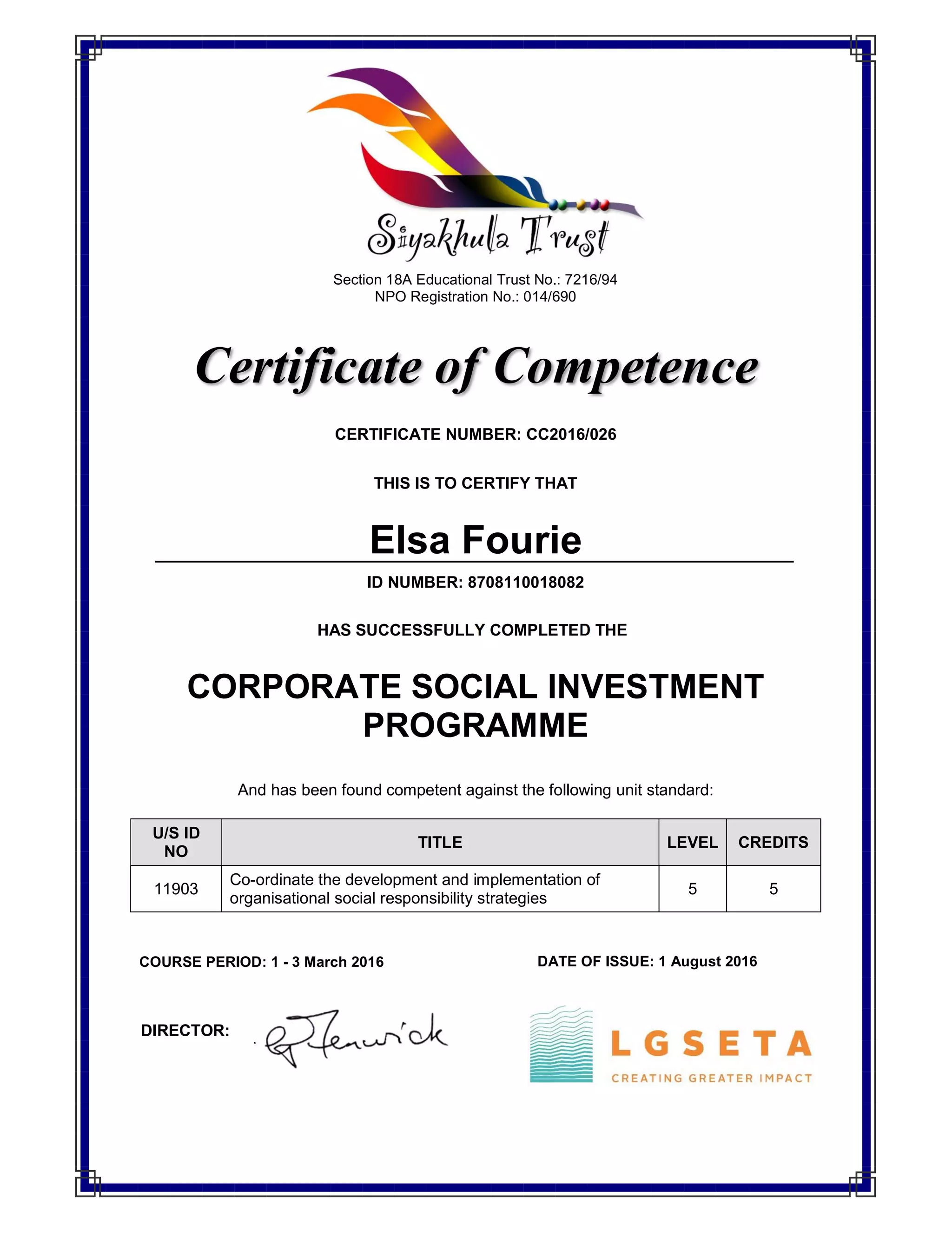 Certificate Elsa | PDF