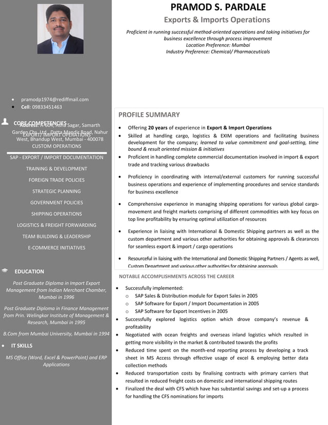 Resume | DOC | Logistics and Transportation Industry | Industries