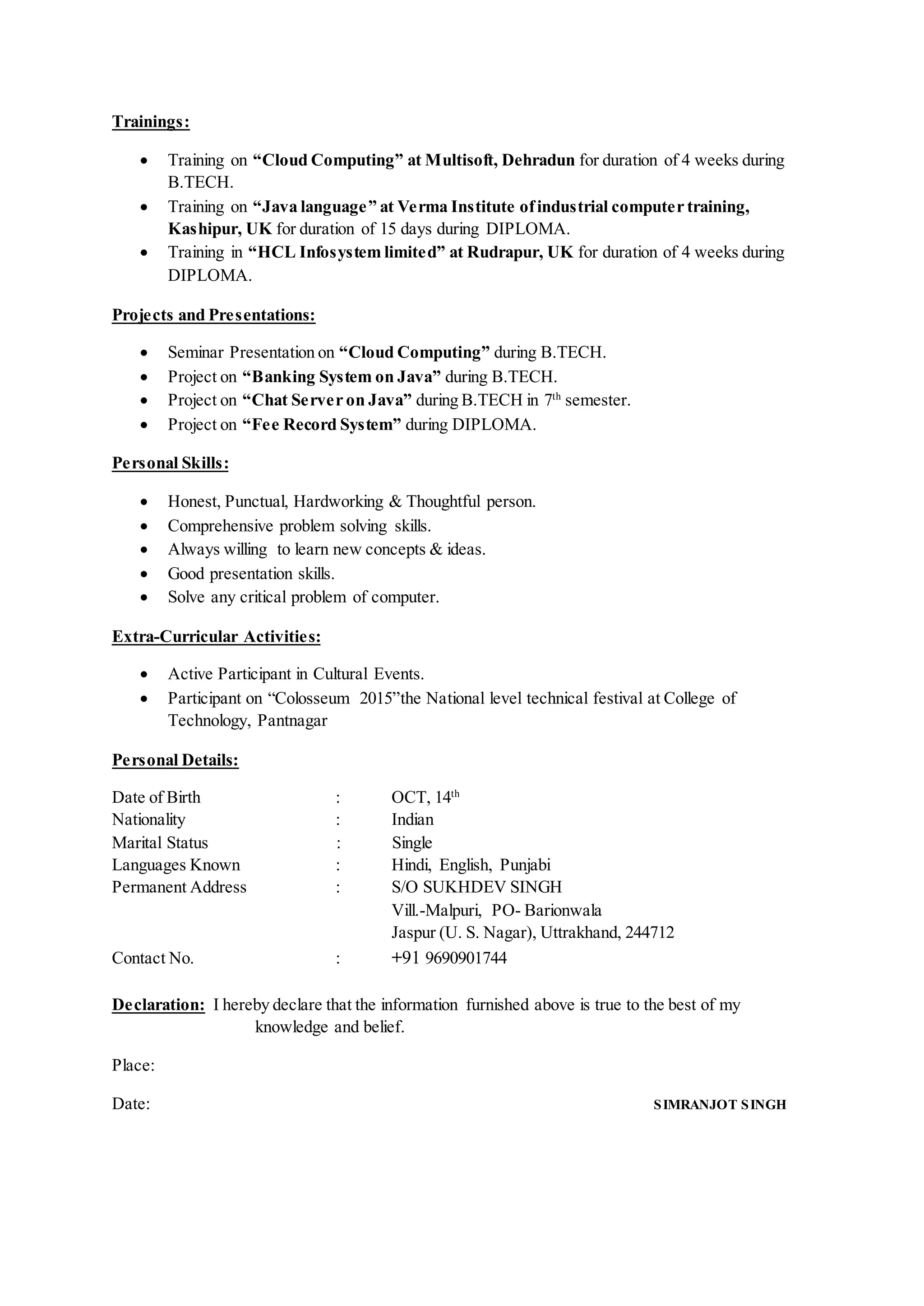 cv simran | PDF