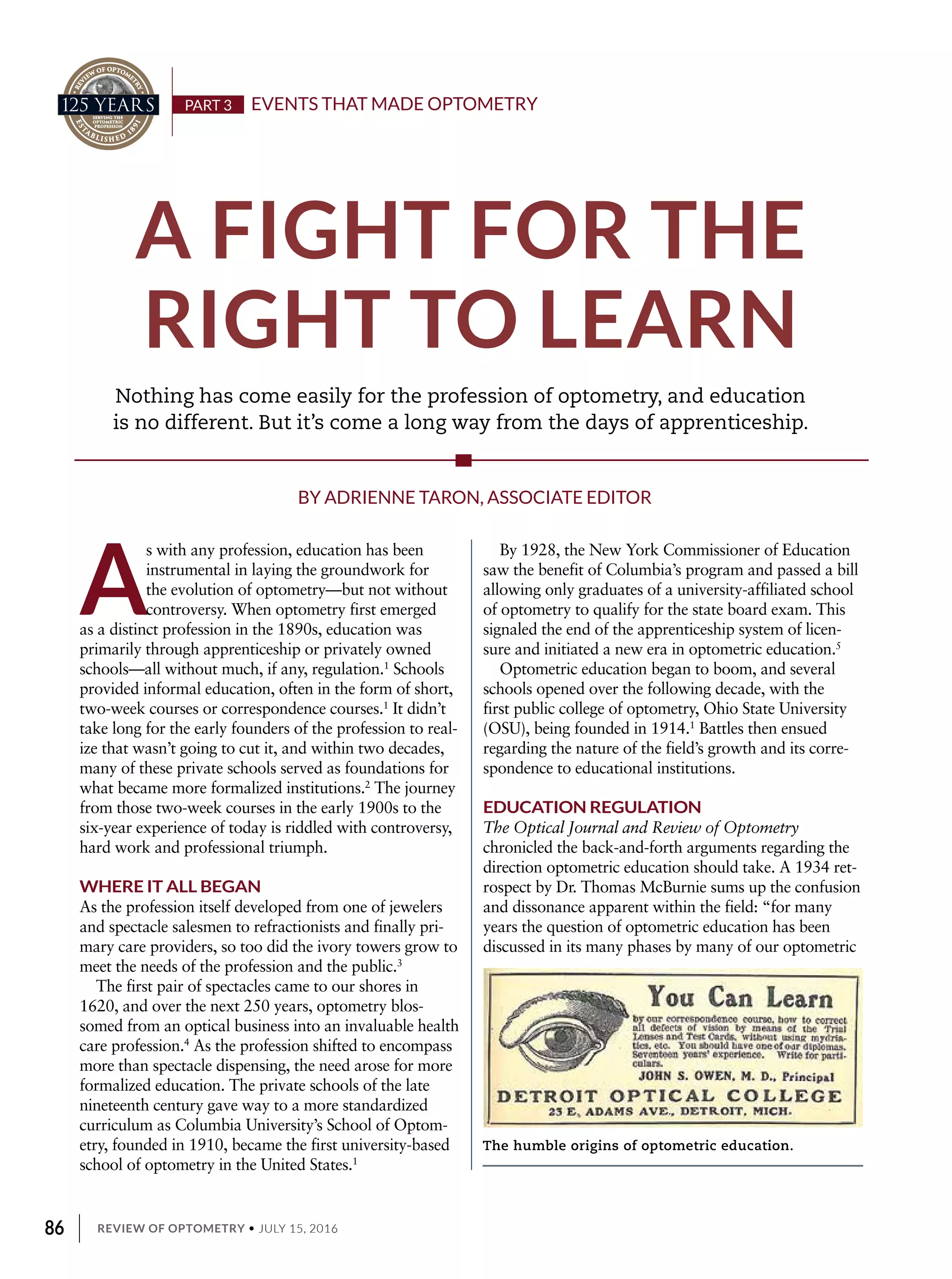 Optometric Education Feature 8.16