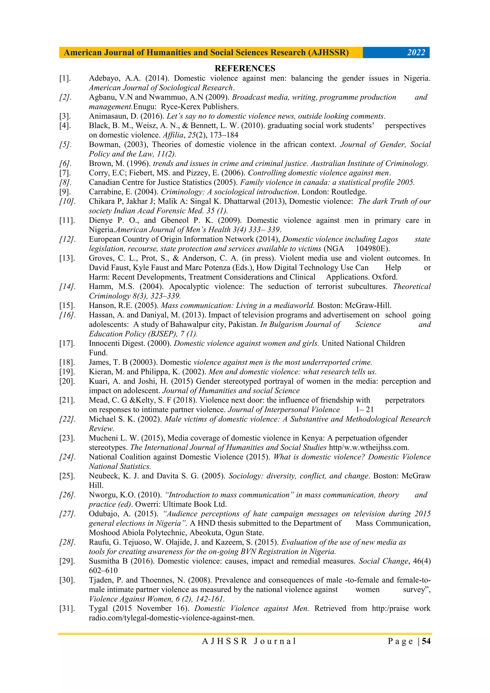 Audience Perception of Television Portrayal of Domestic Violence against Men in Nigeria | PDF