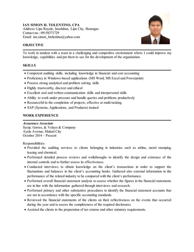 Ian Simon Tolentino Resume | DOCX | Business Accounting & Finance | Business