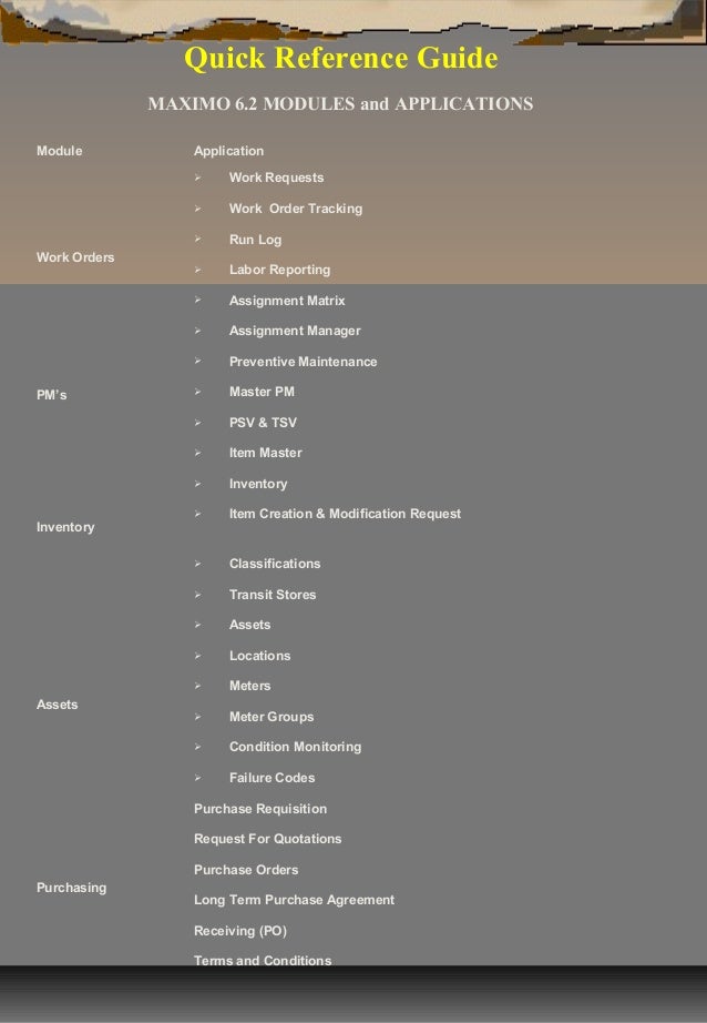 MAXIMO 6.2 BASICS OVERVIEW