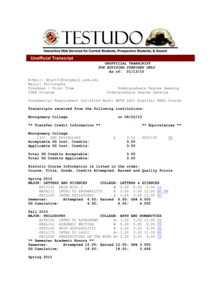 David Hunt Final Unofficial Transcript | PDF