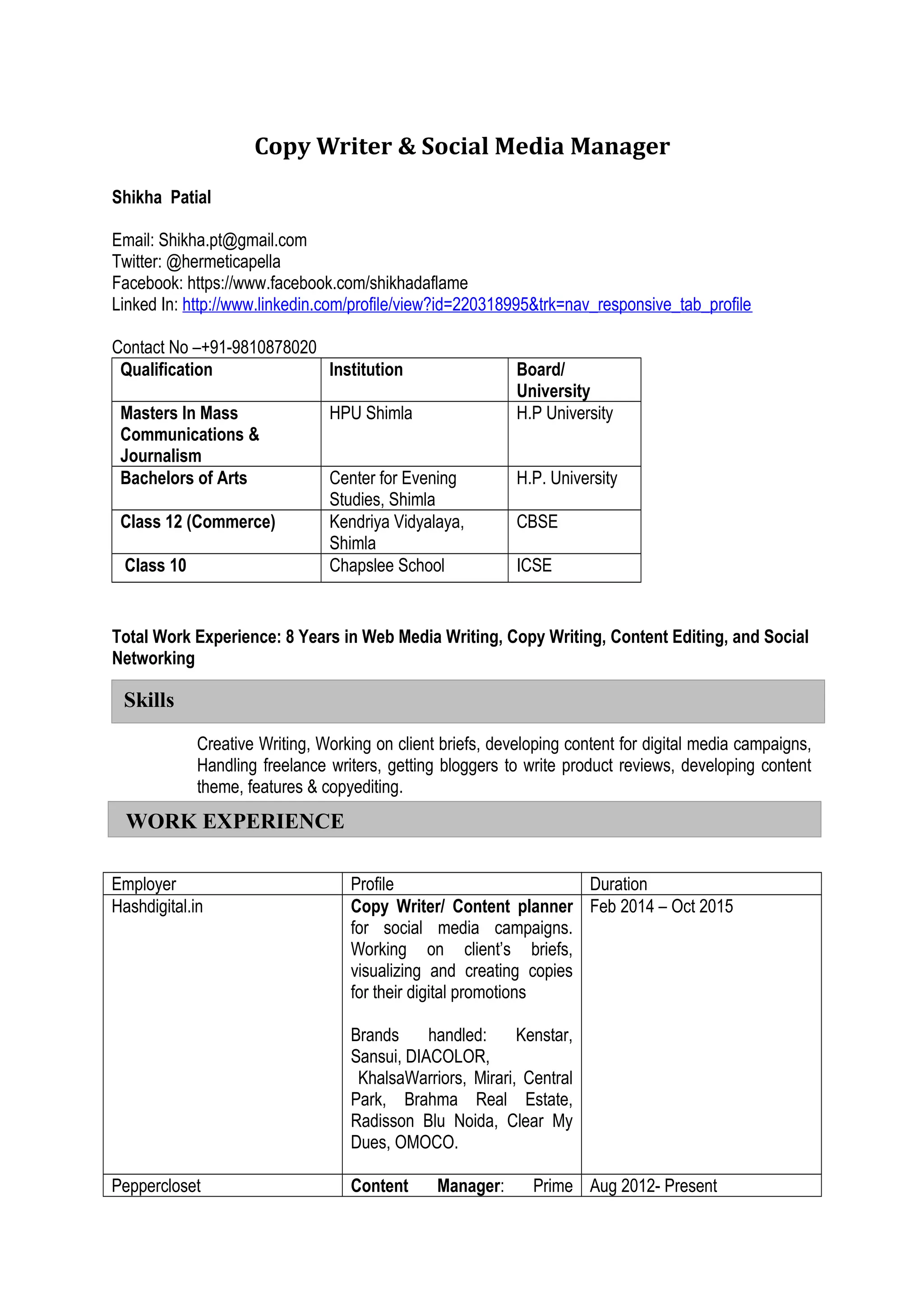 Shikha Patial Resume | PDF
