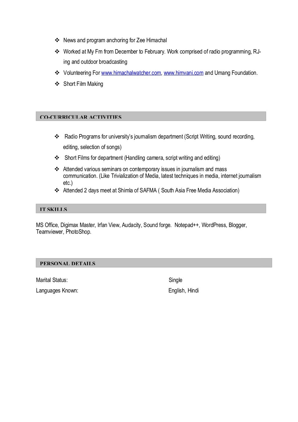 Shikha Patial Resume