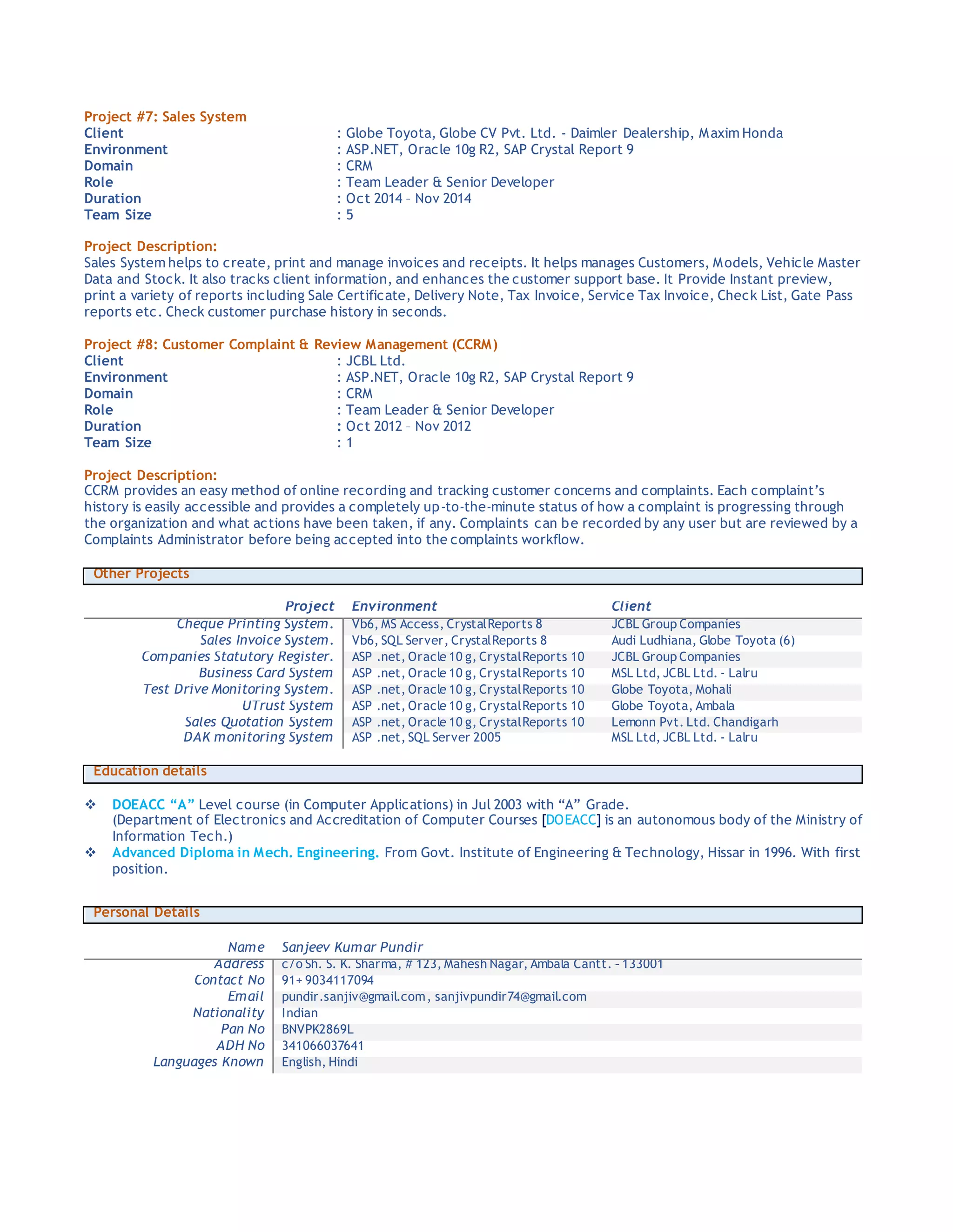 Sanjeev CV | DOCX