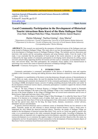 Local Community Participation in the Development of Historical Tourist ...