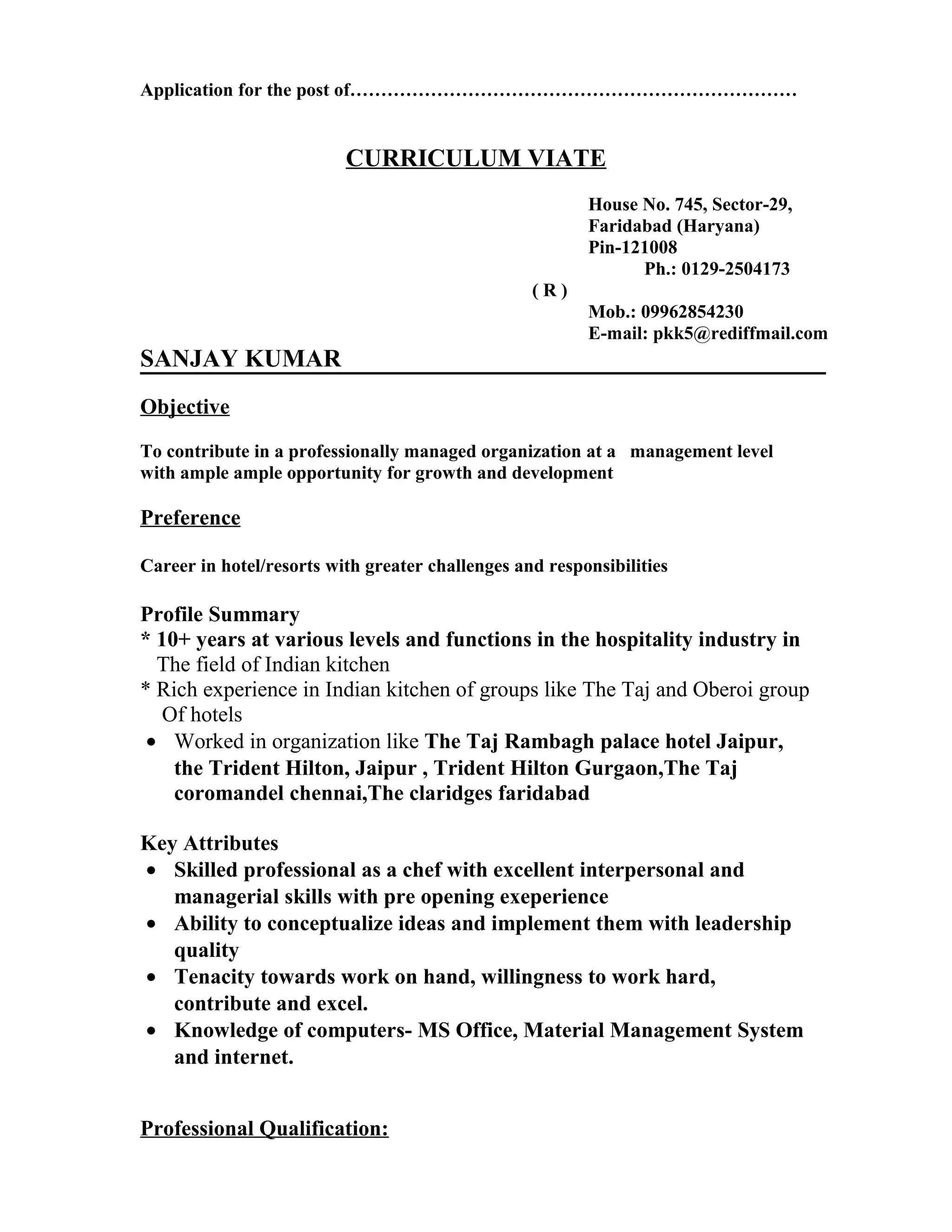 chef sanjay kumar curriculam vitae new 1 (6) | PDF