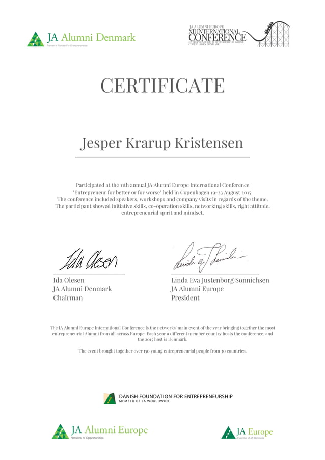 CERTIFICATE Denmark conference-JKK | PDF