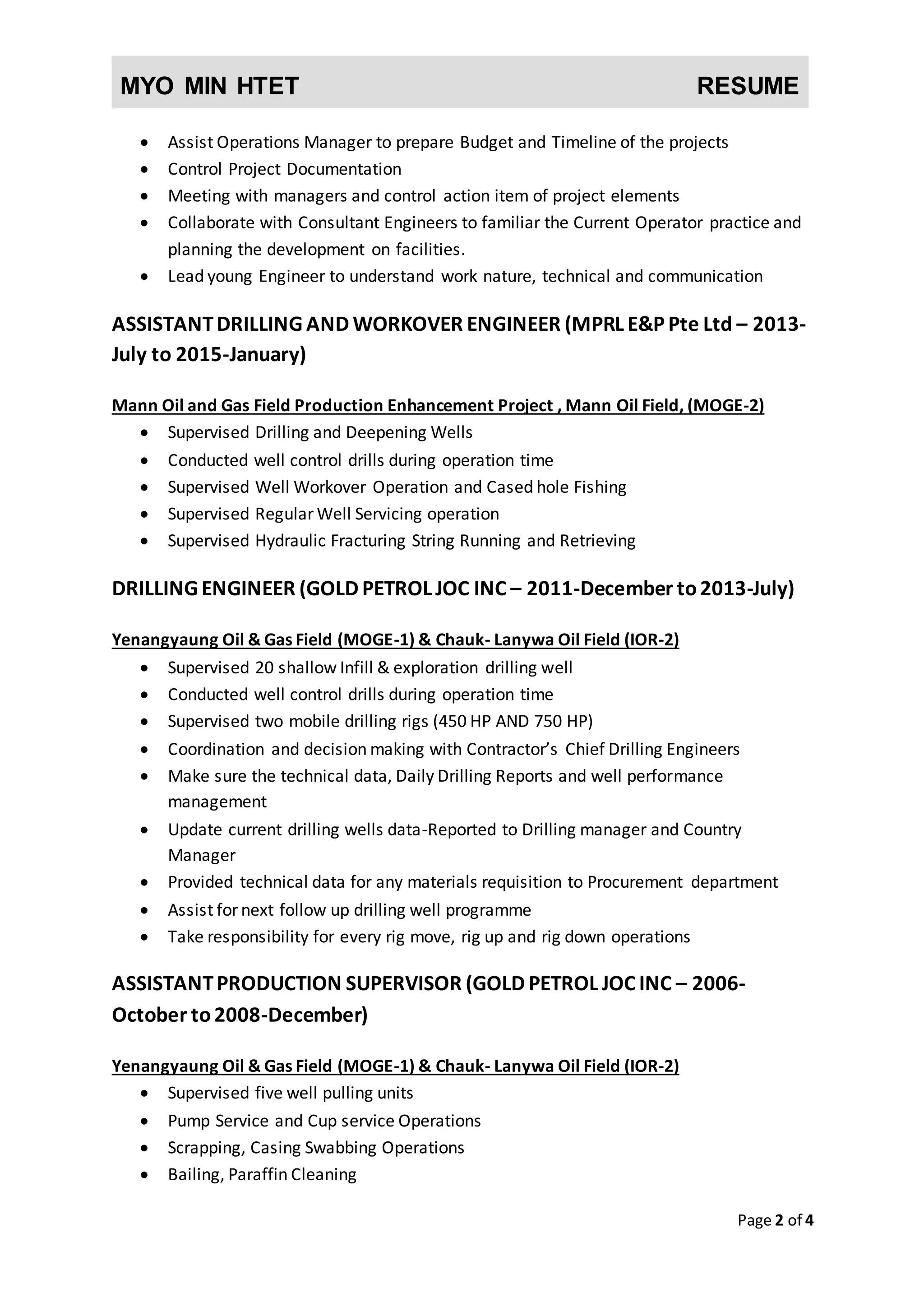 Myo Min Htet Resume 2016 | DOCX | Civil Engineering Industry | Industries